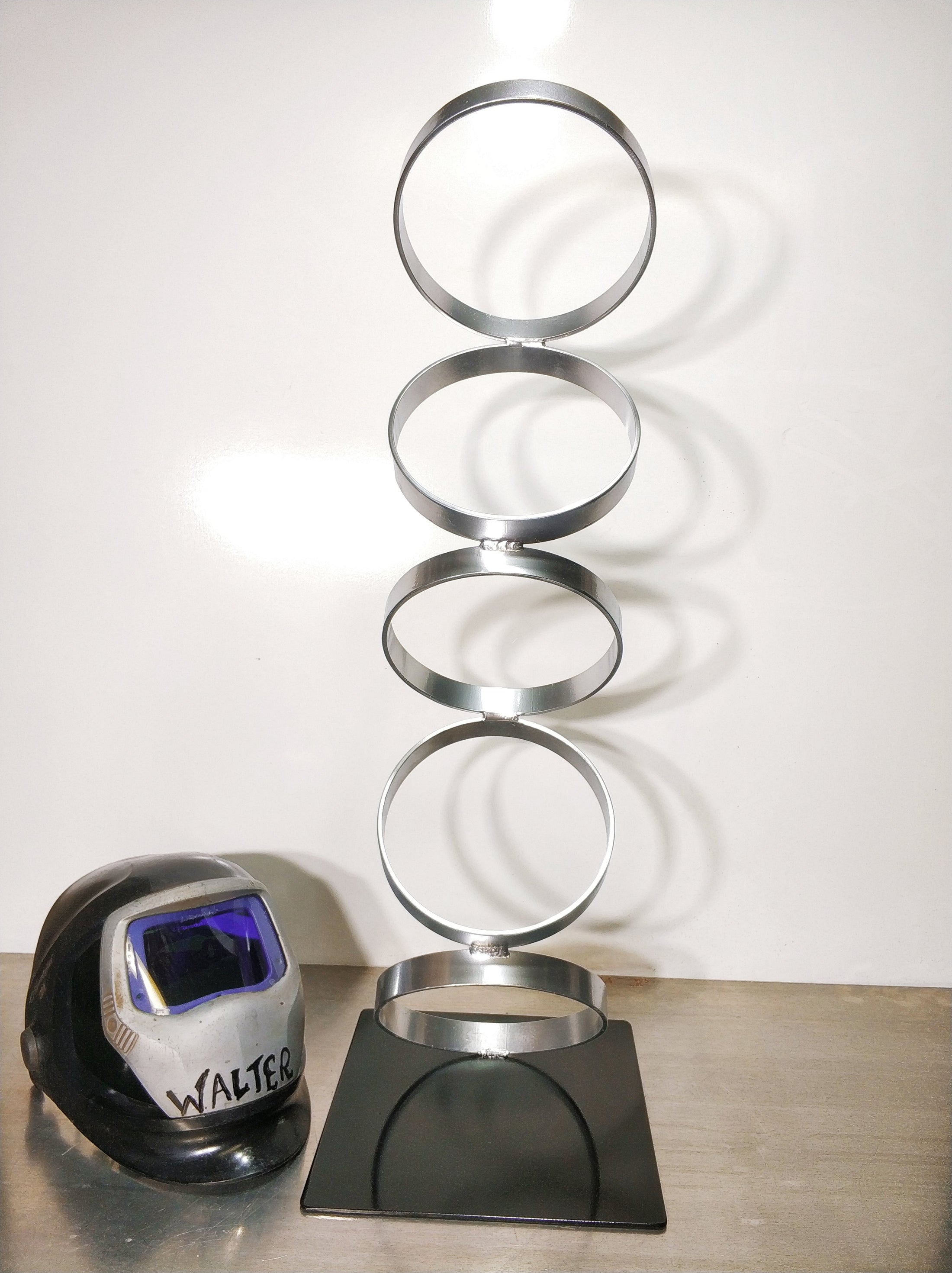 5 Ring SILVER sculpture Mid Century Modern Metal Sculpture Art Abstrac ...